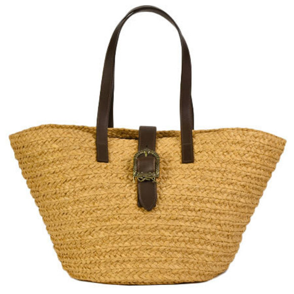 Yves Saint Laurent | Bags | Saint Laurent Basket Pannier Beige Raffia Medium Bag Brown | Poshmark